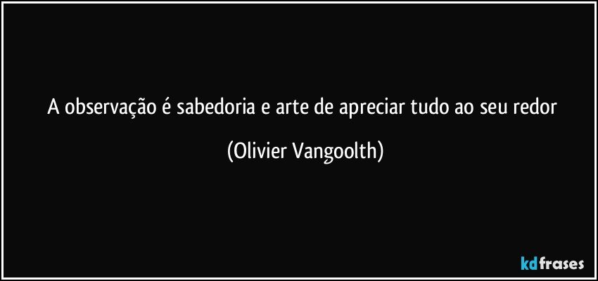 A observação é sabedoria e arte de apreciar tudo ao seu redor